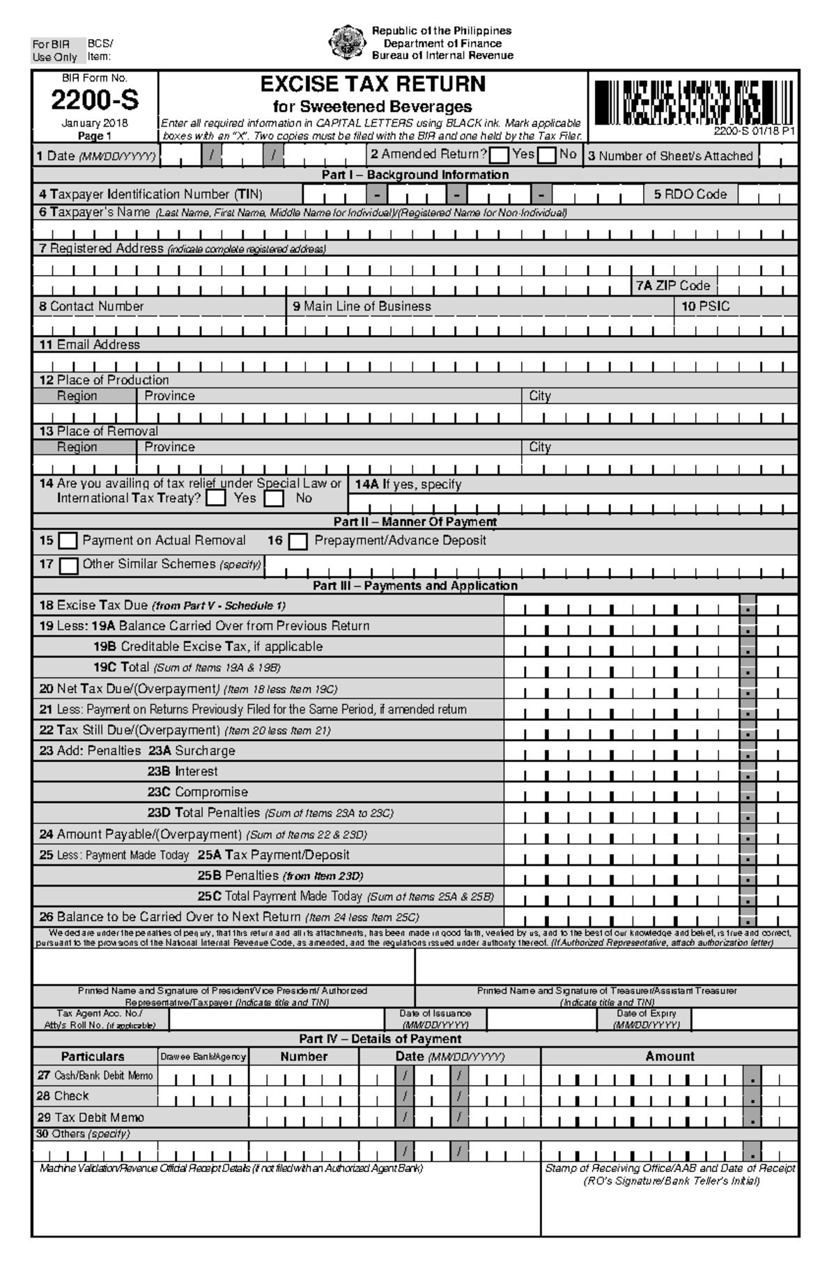BIR Form 2200-S Jan 2018 - BIR Form No. 2200 - S EXCISE TAX RETURN for ...