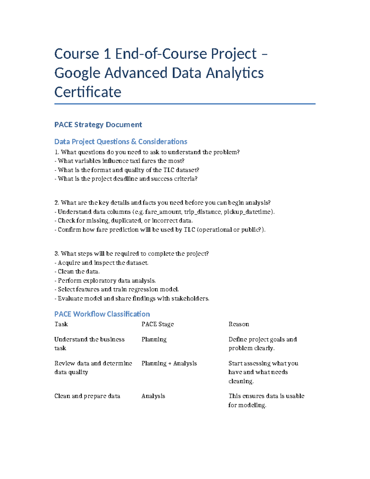 Course 1 Project: Google Data Analytics Proposal & PACE Strategy - Studocu