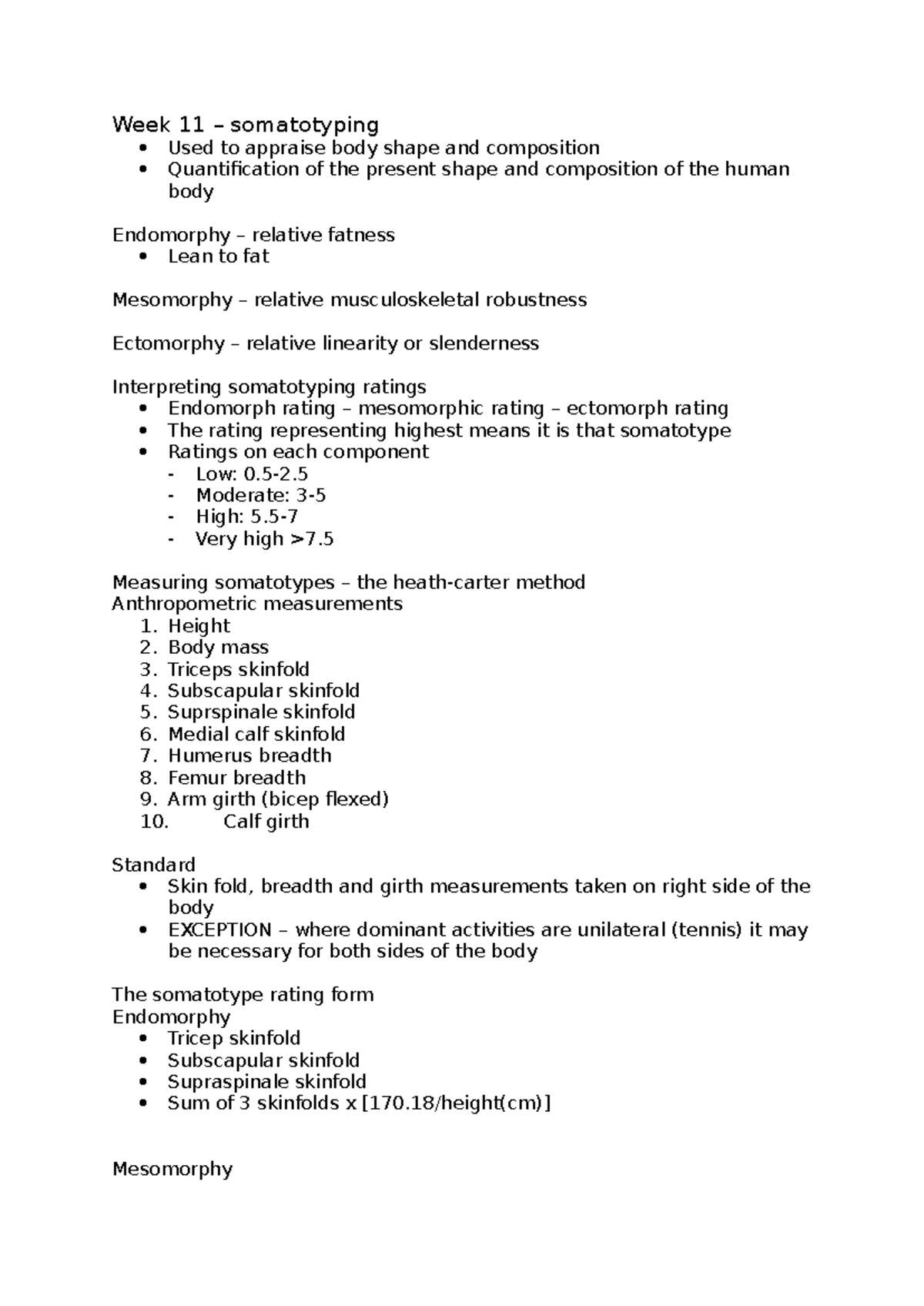 Week 11 - Somatotyping in Functional Anatomy Analysis - Studocu