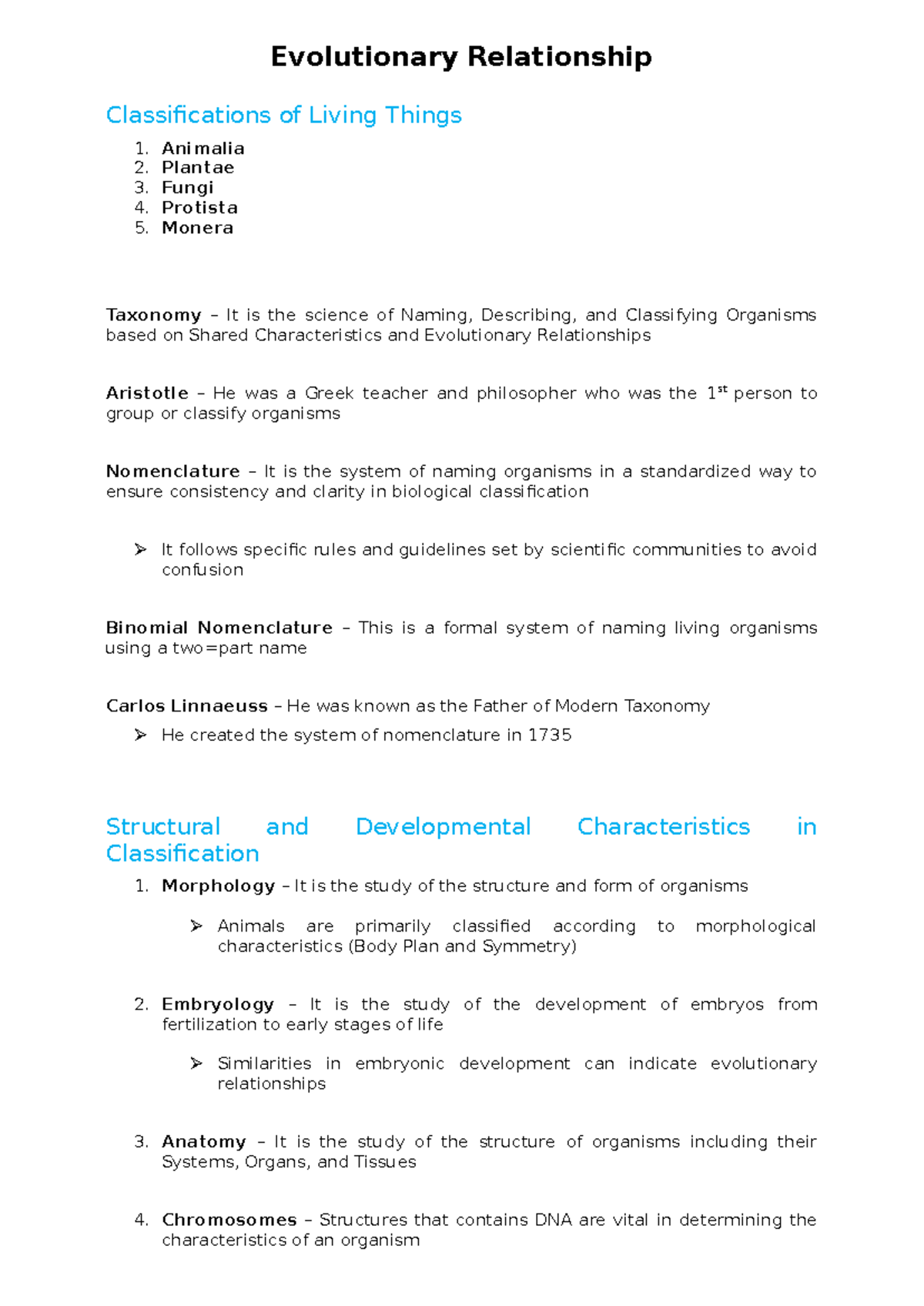 Taxonomy and Evolutionary Relationships in Living Organisms - Studocu