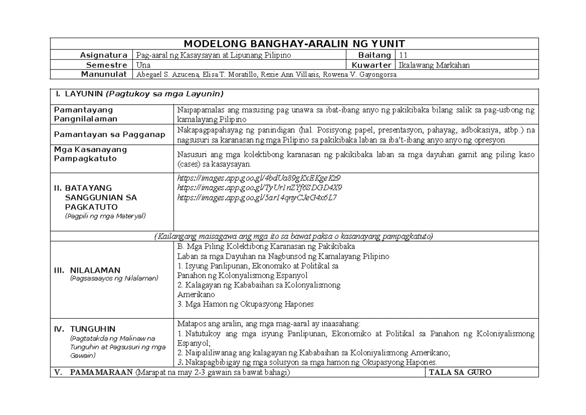 Lesson Plan Exemplar for PKLP Grade 11 Q1: History & Society - Studocu