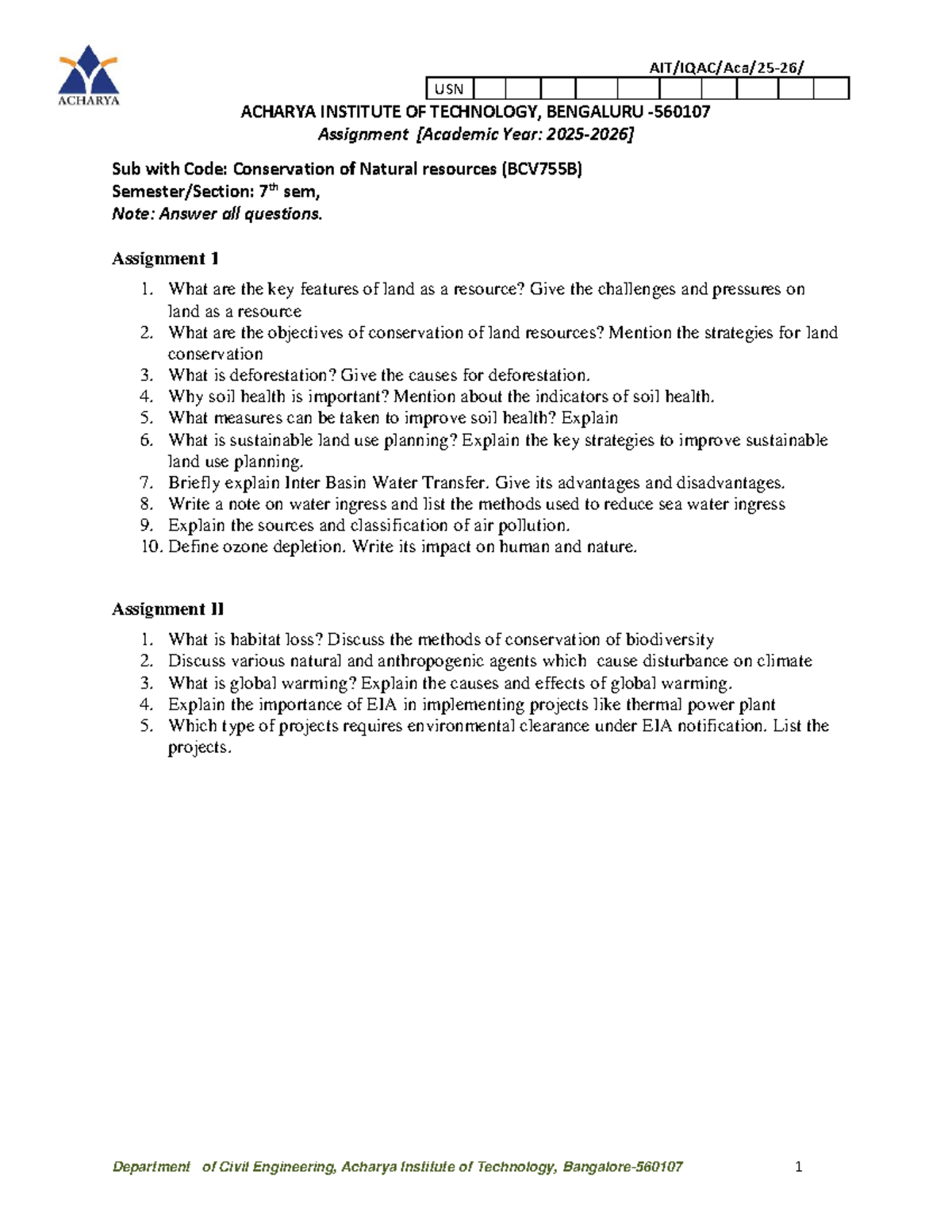 Conservation of Natural Resources Assignment (BCV755B) - 7th Sem - Studocu