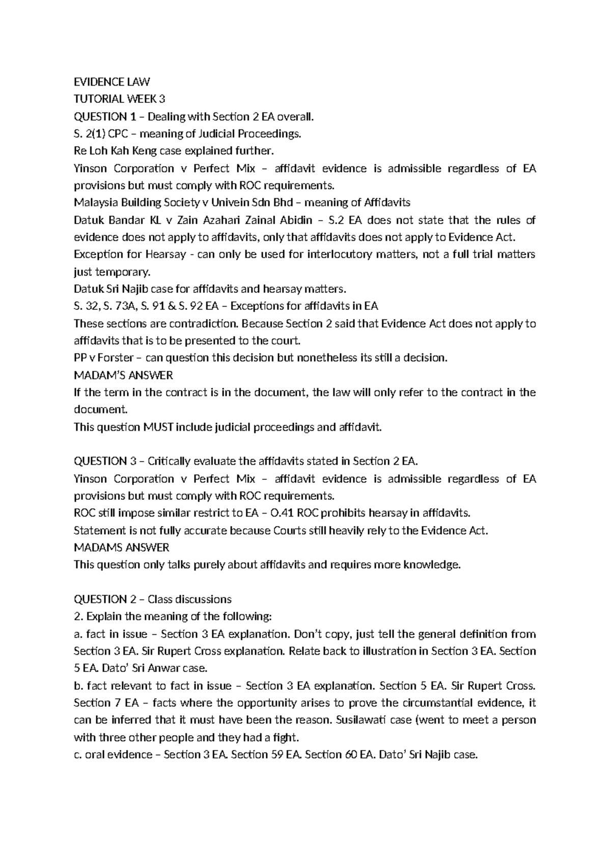 EVIDENCE LAW TUTORIAL WEEK 3: Affidavits & Judicial Proceedings ...