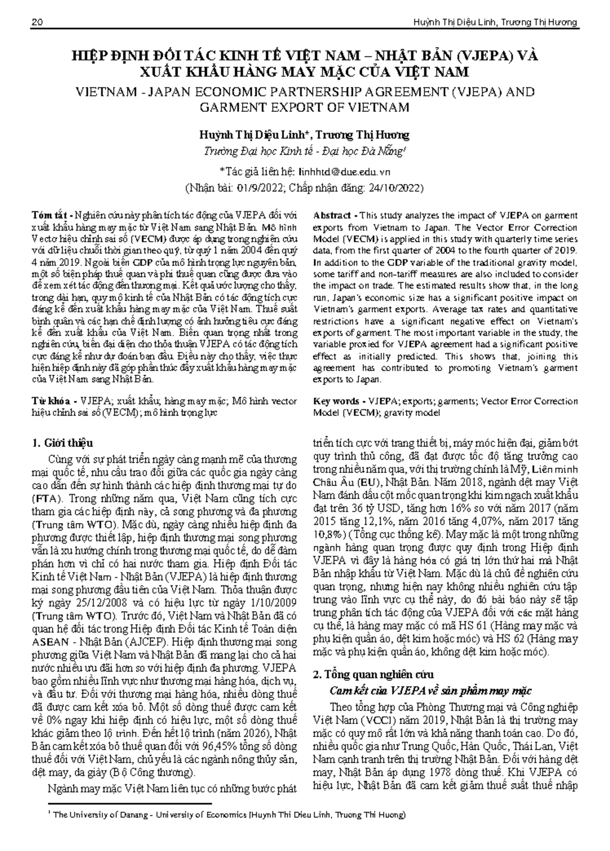 Tác động của VJEPA đến Xuất khẩu Hàng may mặc Việt Nam sang Nhật Bản ...