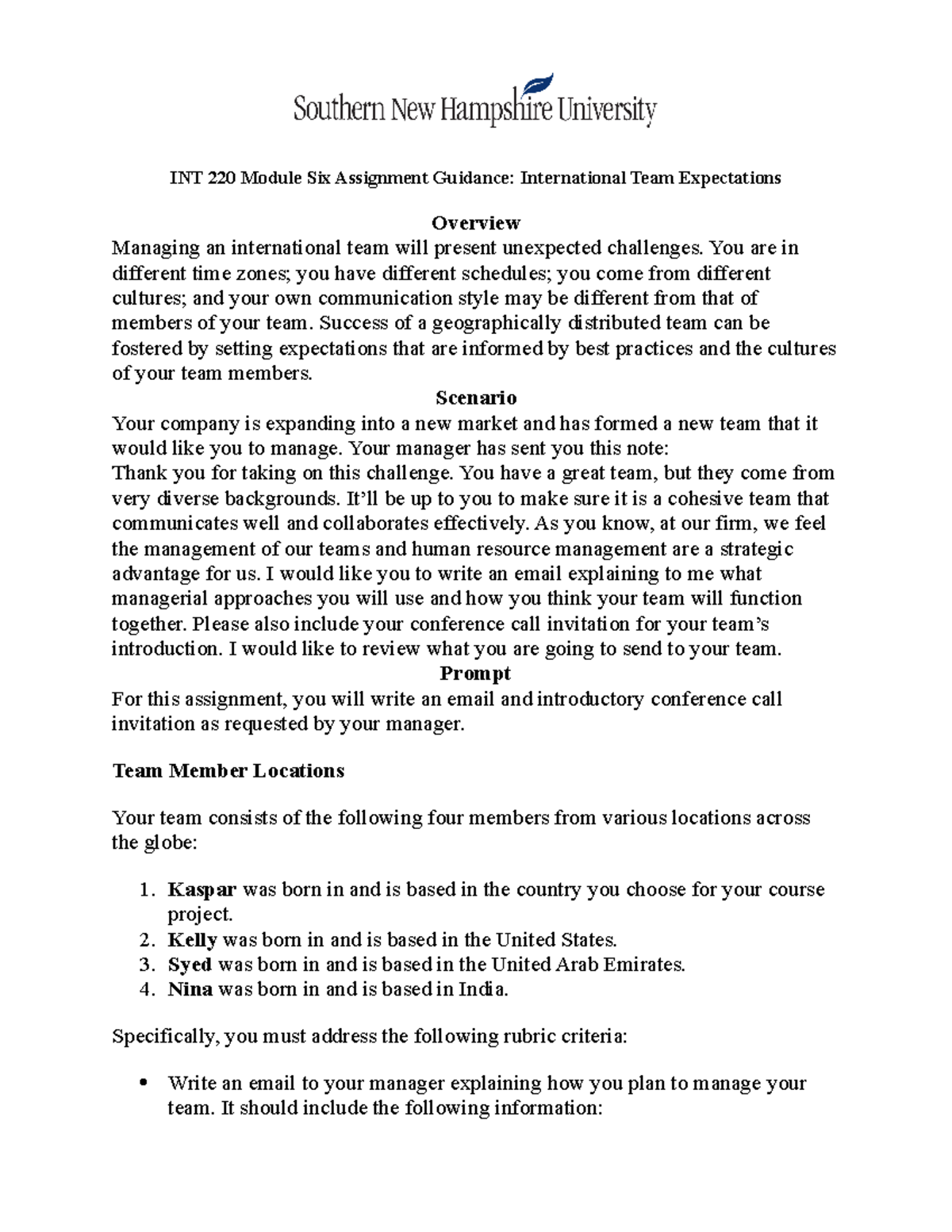 New INT220 - Week 6 international team Assignment email template - INT ...