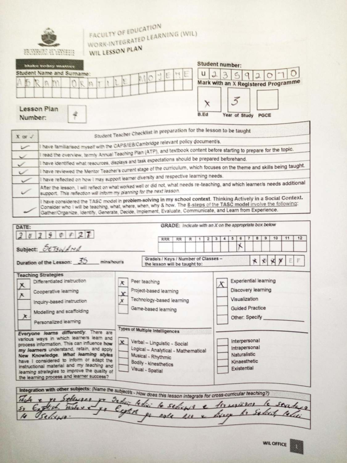 WIL 2024: Week 2 Lecture Notes on Lesson Planning and Reflection - Studocu