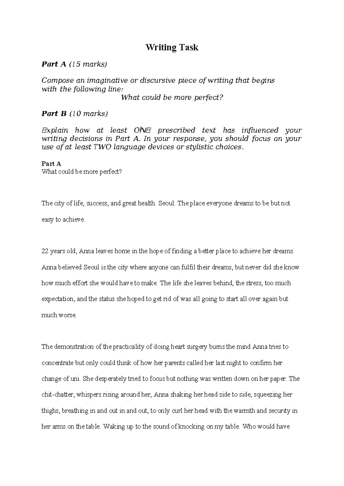 Writing Task - Creative Piece Analysis and Symbolism (25 marks) - Studocu