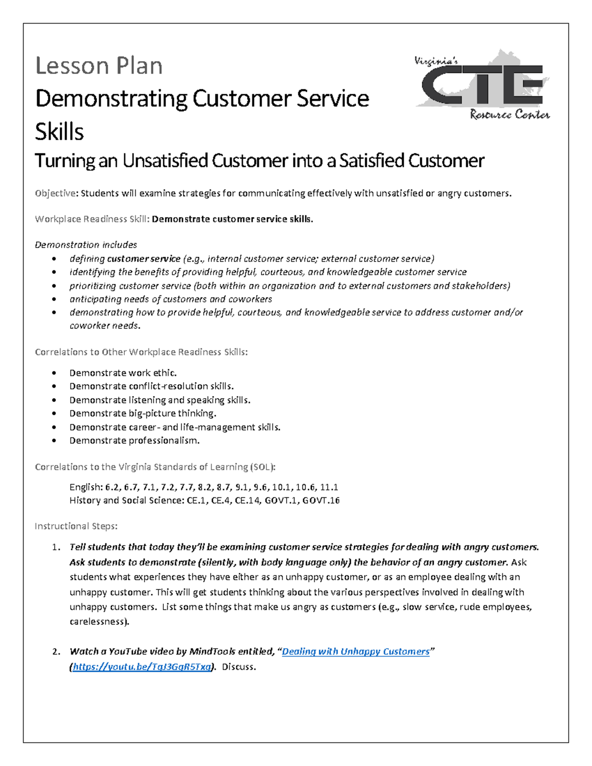 Customer Service #2 - Strategies to Satisfy Unhappy Customers - Studocu