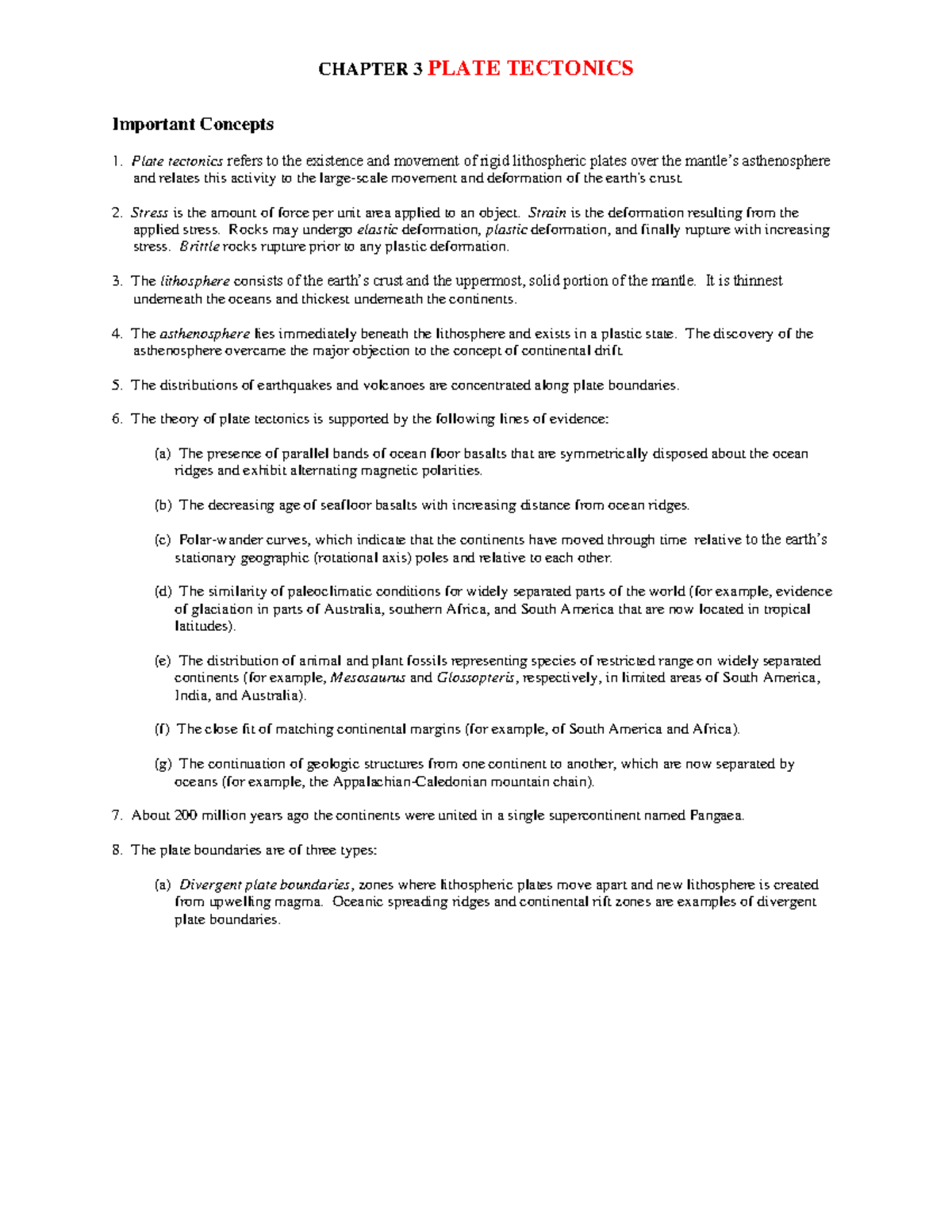 Ch03 Plate Tectonics - Key Concepts and Review Notes - Studocu