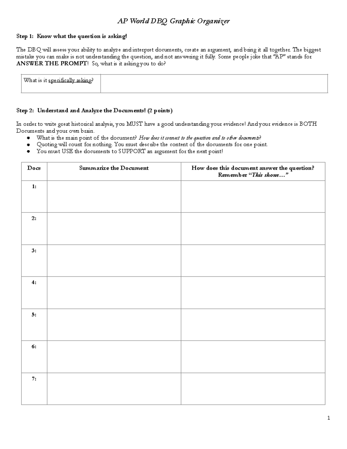 AP World History DBQ Graphic Organizer Guide - Studocu