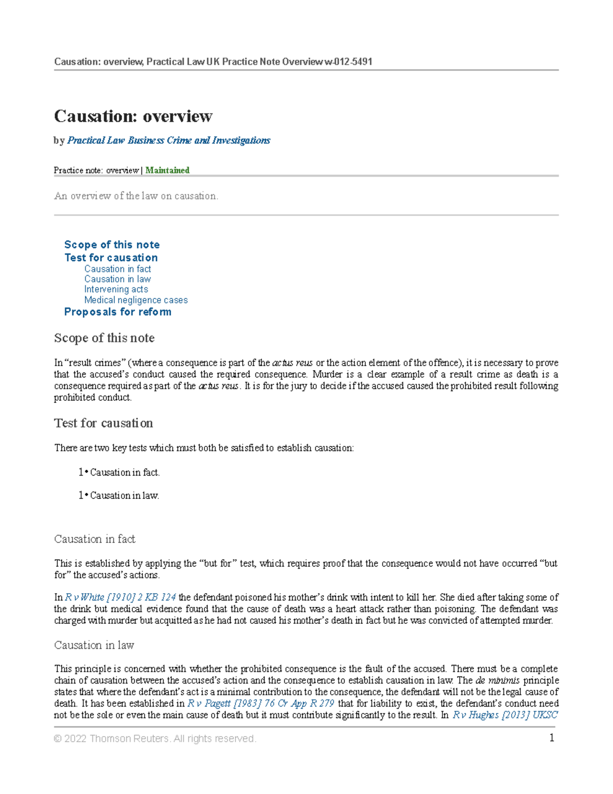 Causation & Intervening Acts: Breaking the Causal Chain in Law - Studocu