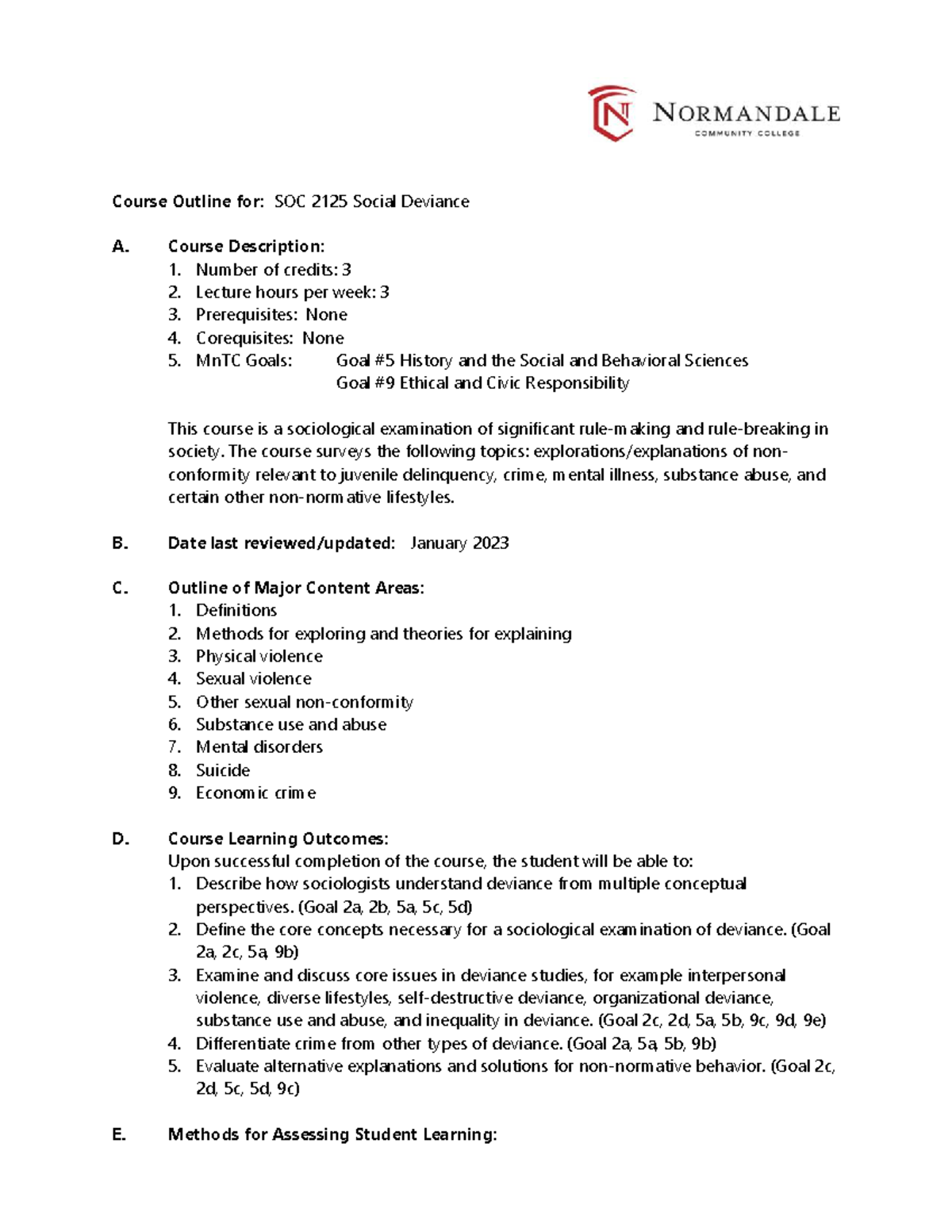 SOC 2125 Course Outline: Social Deviance Overview and Topics - Studocu