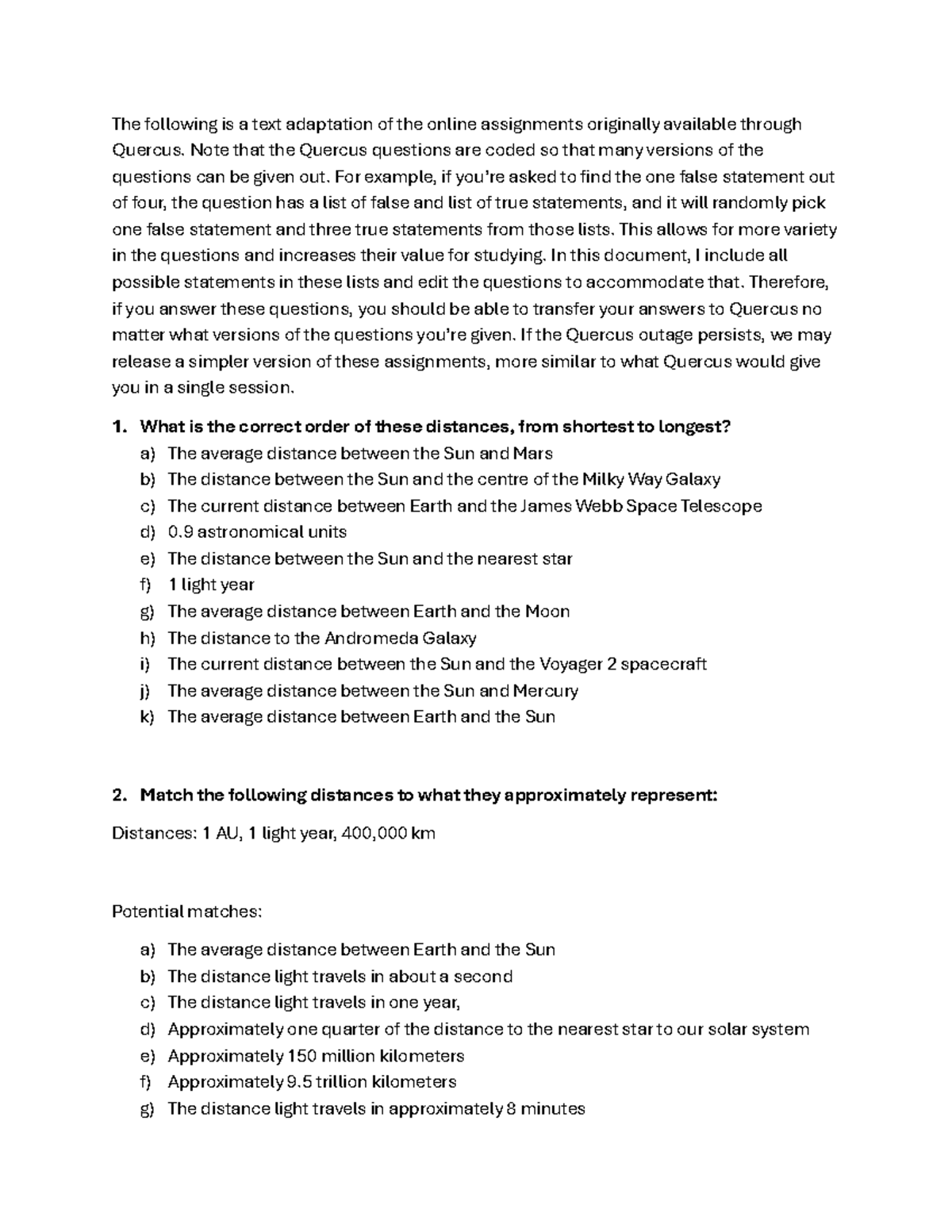 Assignment 1 Text - Quiz Prep for Astronomy Concepts - Studocu