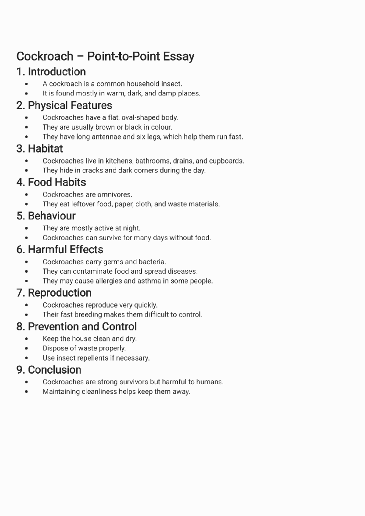 Essay on Cockroaches: Biology, Behavior & Control - Studocu