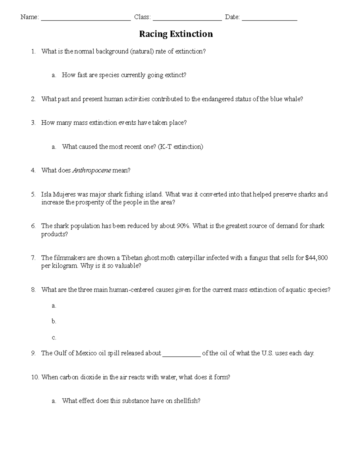 Biology Notes: Racing Extinction Study Guide (BIOL 101) - Studocu