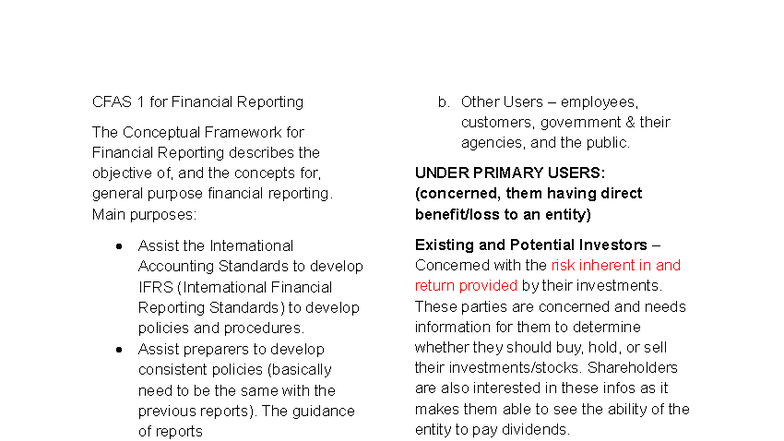 CFAS 1: Conceptual Framework for Financial Reporting Overview - Studocu