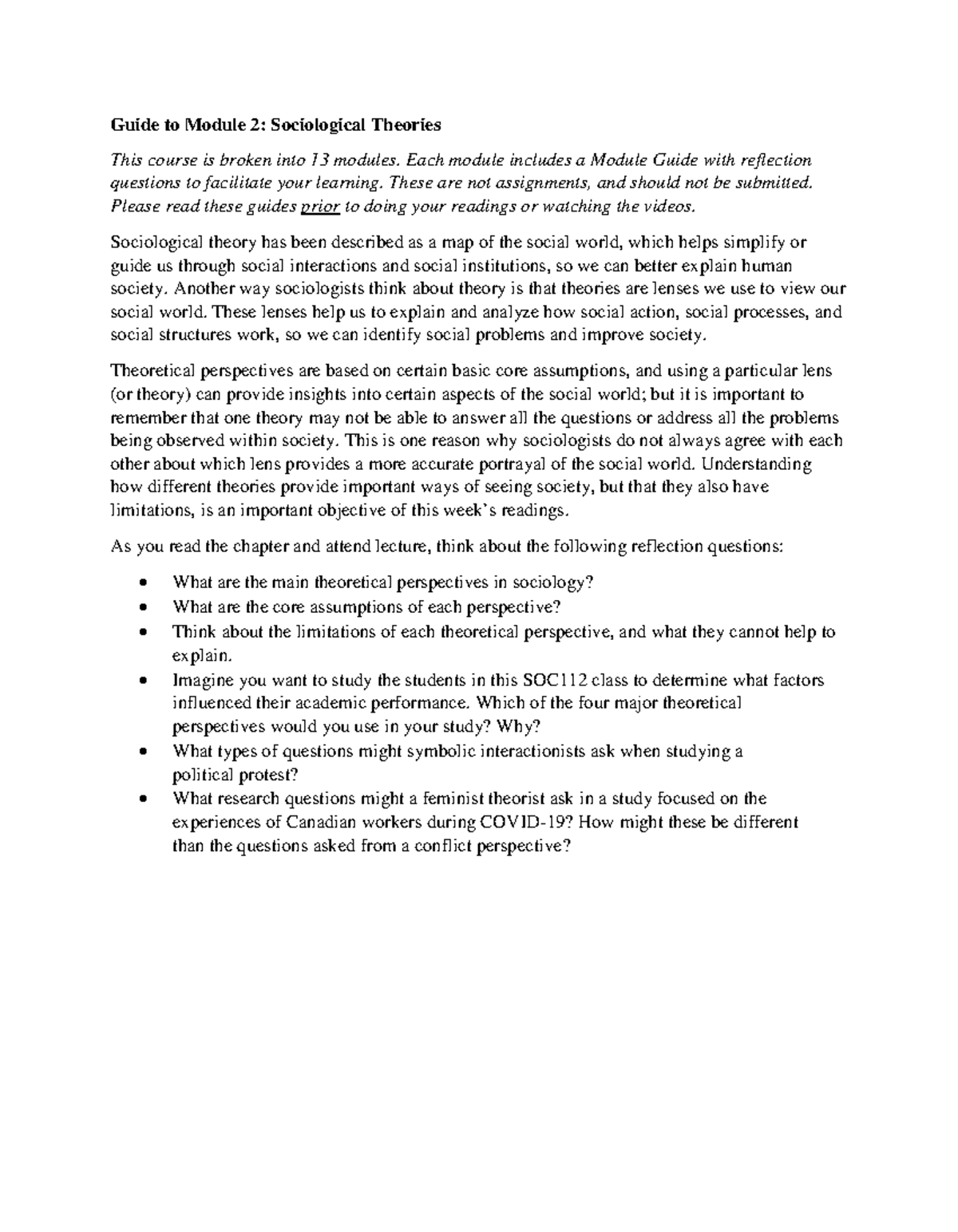 Guide to Module 2: Sociological Theories (SOC112) - Studocu