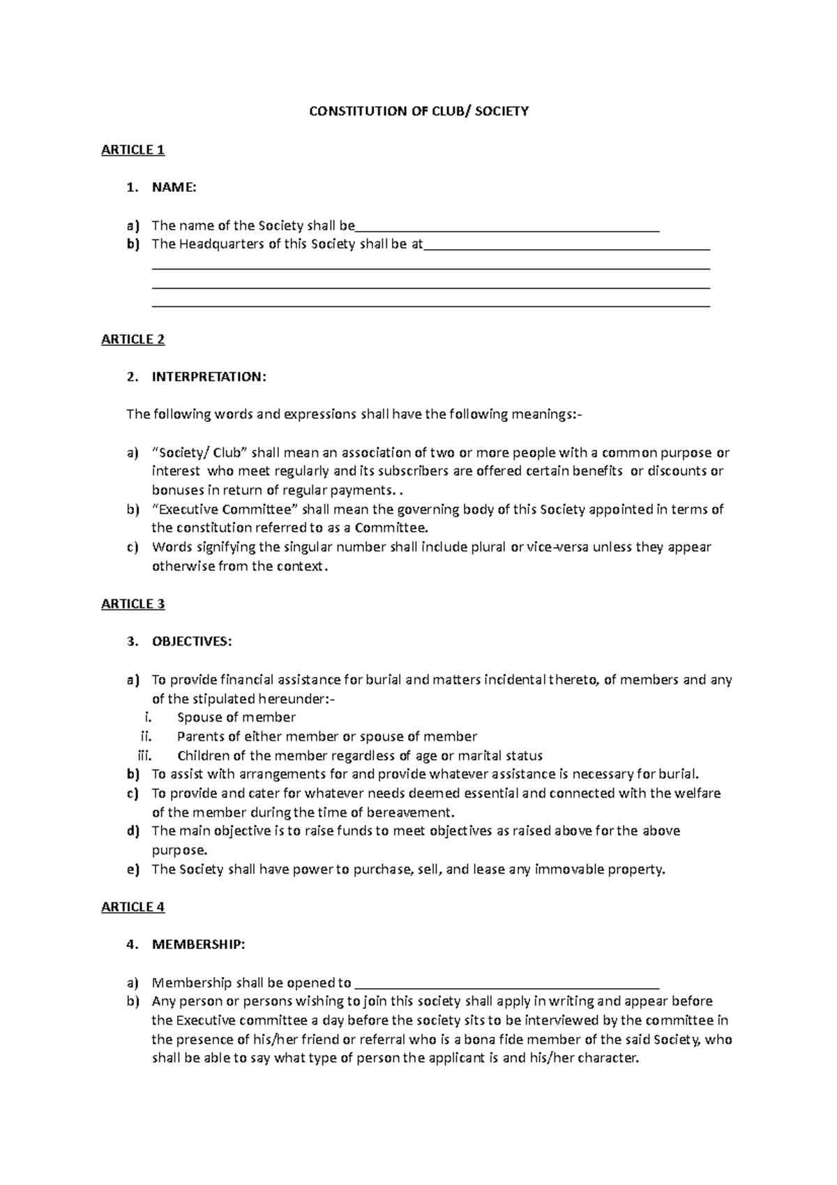 Club/Society Constitution Overview and Guidelines for Members - Studocu