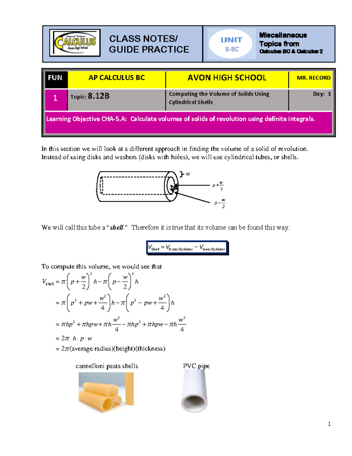AP Calculus BC - Guided Practice: Volume & Arc Length Concepts - Studocu