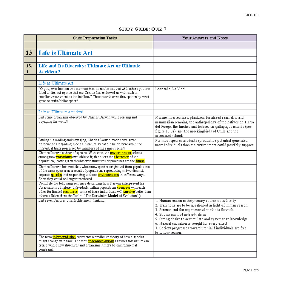 Study Guide for Quiz 7: Evolutionary Concepts and Theories - Studocu
