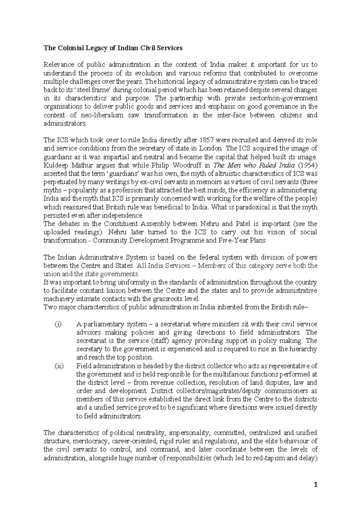 The Colonial Legacy of Indian Civil Services: Evolution & Reforms - Studocu