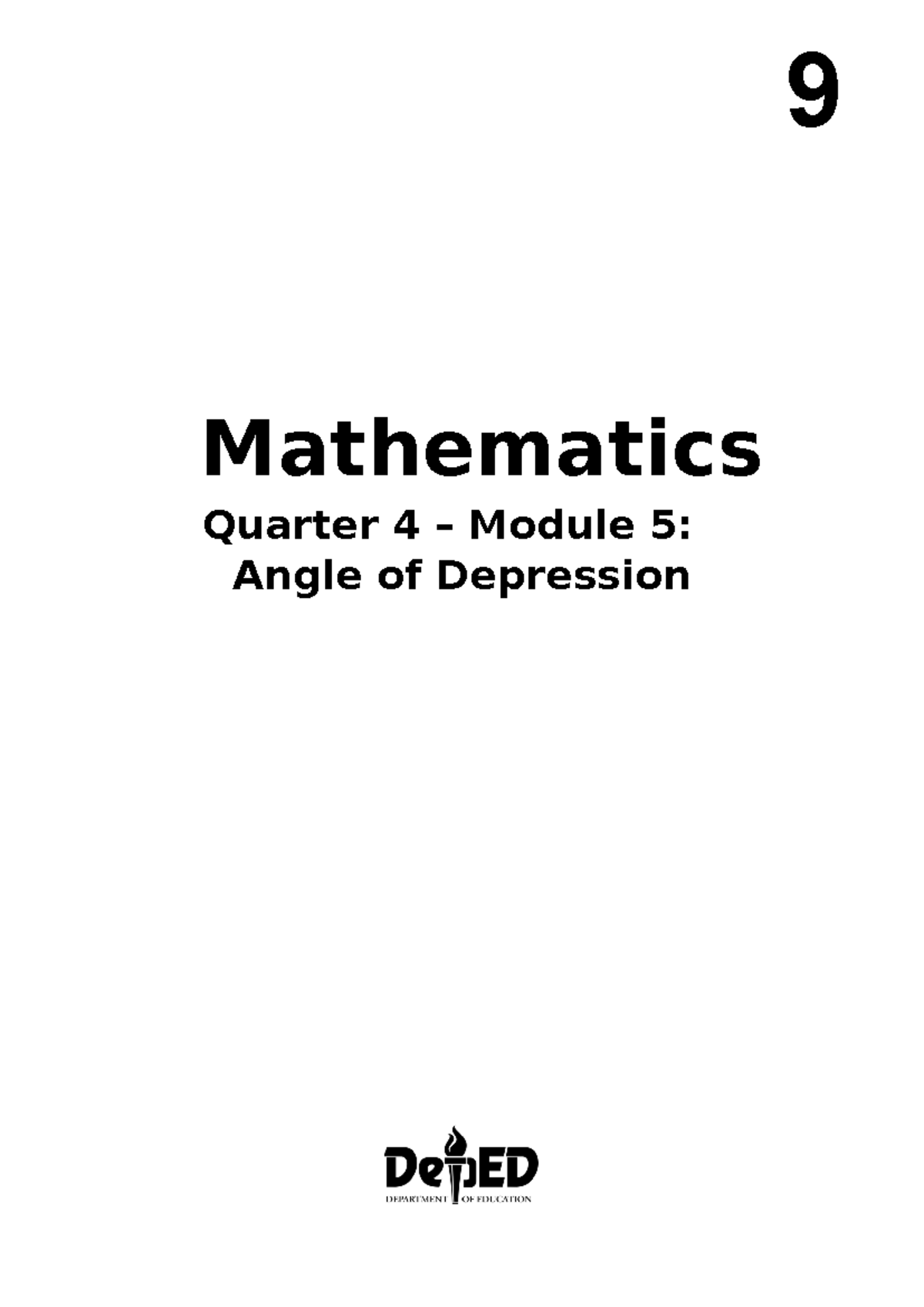 Math 9 Q4 Module 5: Understanding Angle of Depression - Studocu