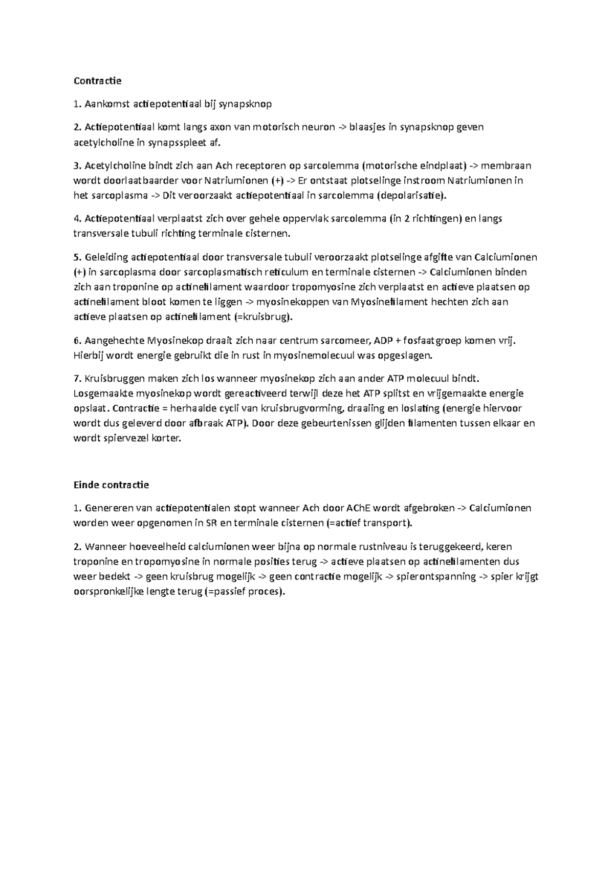 Samenvatting spiercontractie: Proces en Mechanismen van Spieractiviteit ...