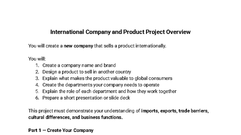 INTL 101: Company & Product Project Overview Guide - Studocu