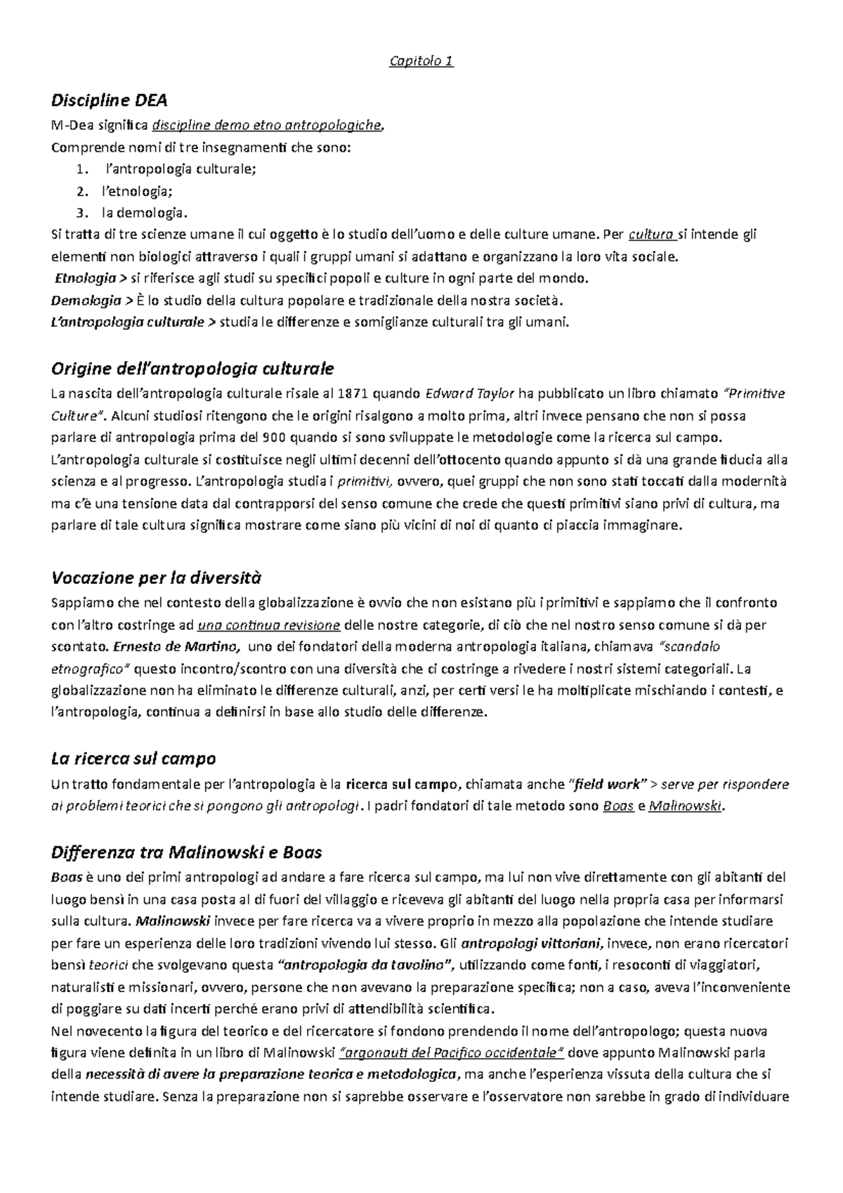 Riass. Antropologia - Capitolo 1 Discipline DEA M-Dea significa ...