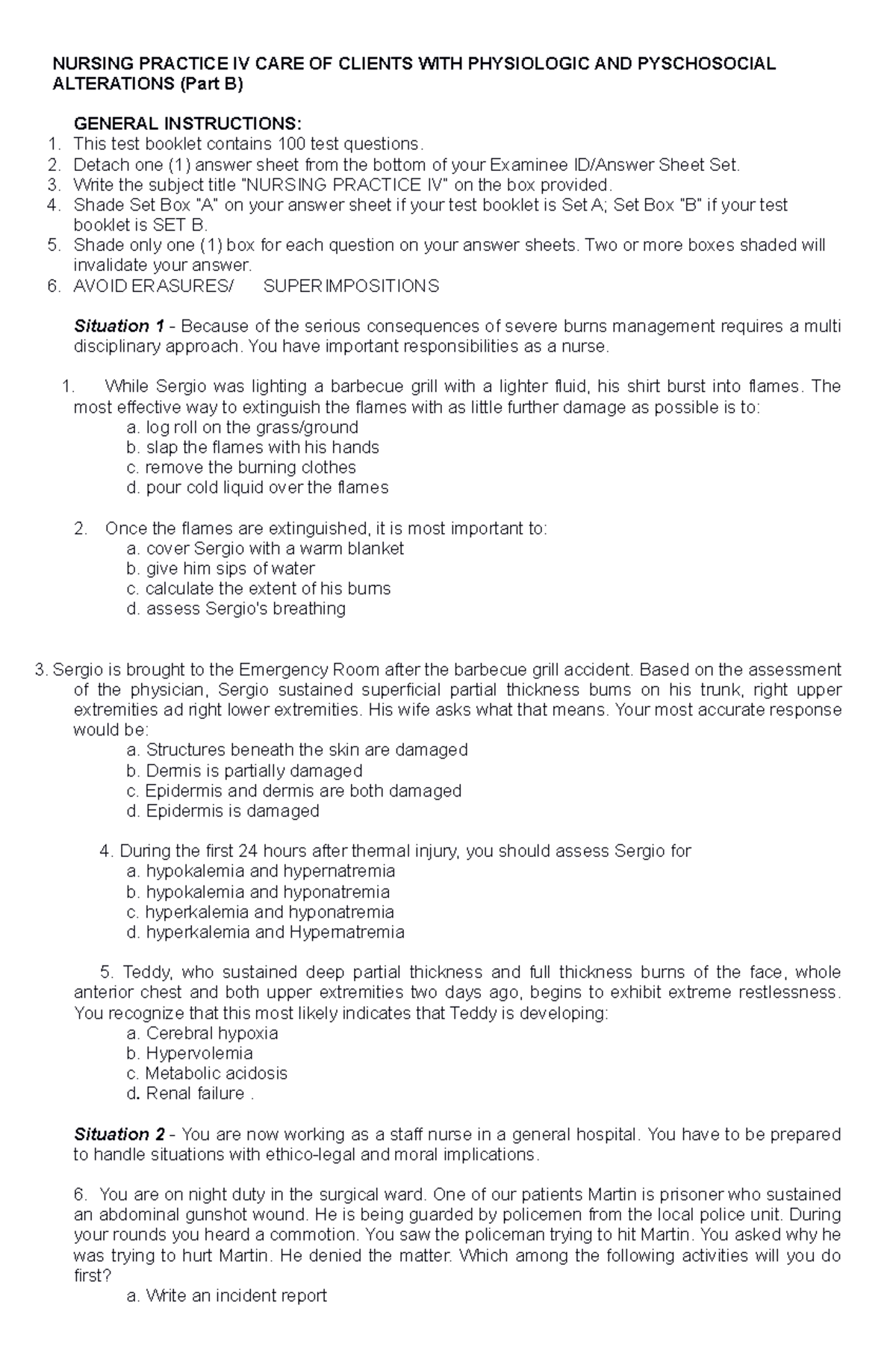 NURSING PRACTICE IV: MS Exam Questions & Client Care Scenarios - Studocu