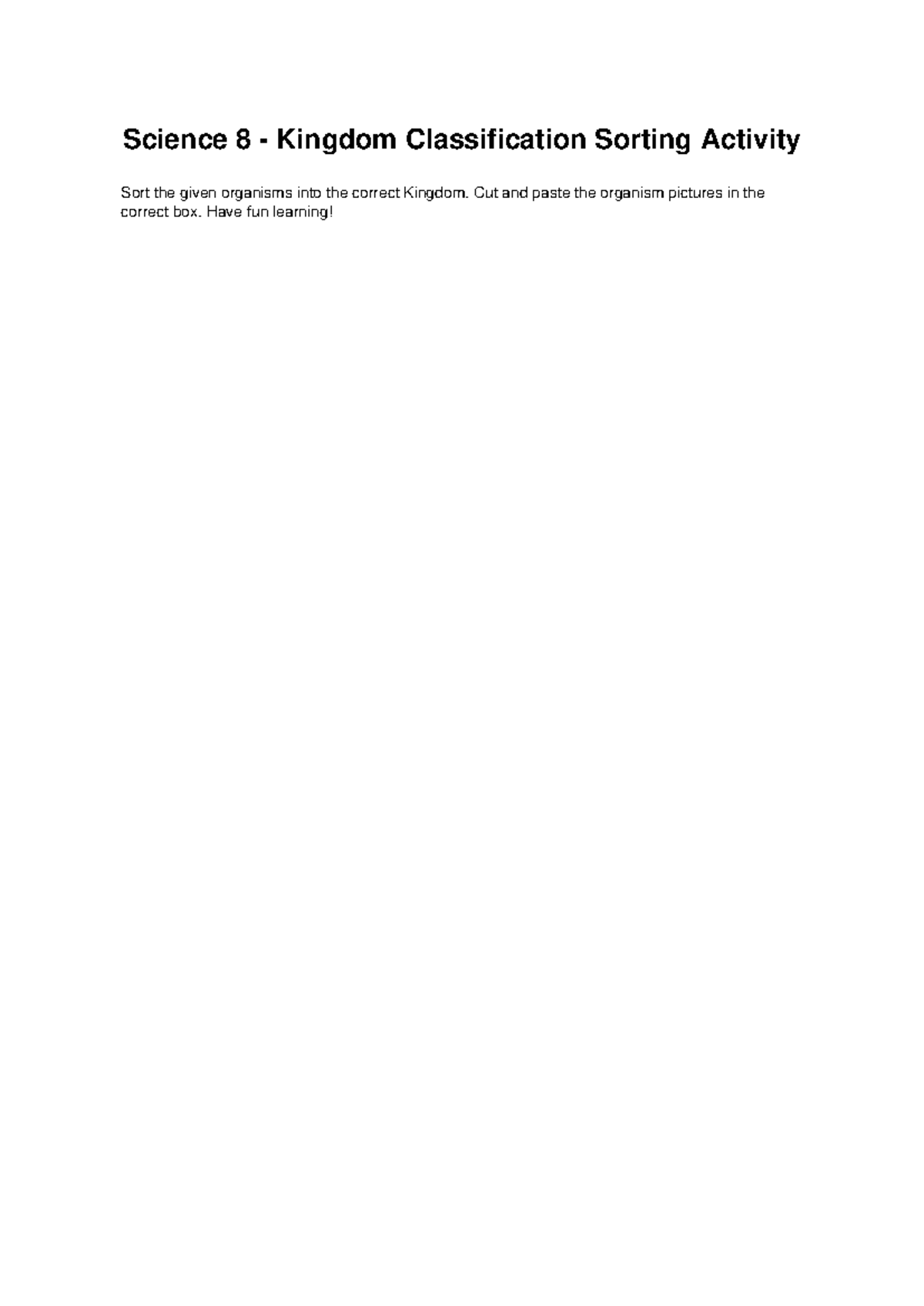 Science 8 Kingdom Classification Sorting Activity Sheets - Studocu