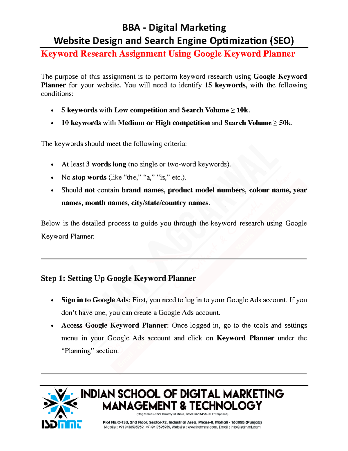 BBA Digital Website Design & SEO Keyword Research Assignment - Studocu