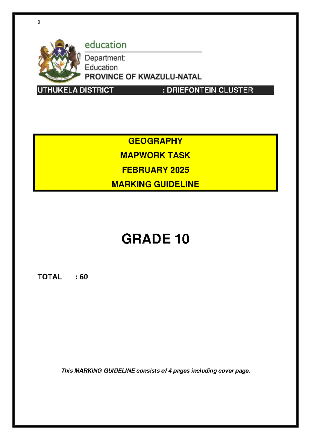 Grade 10 Geography Mapwork Task MG 2025 Marking Guideline - Studocu