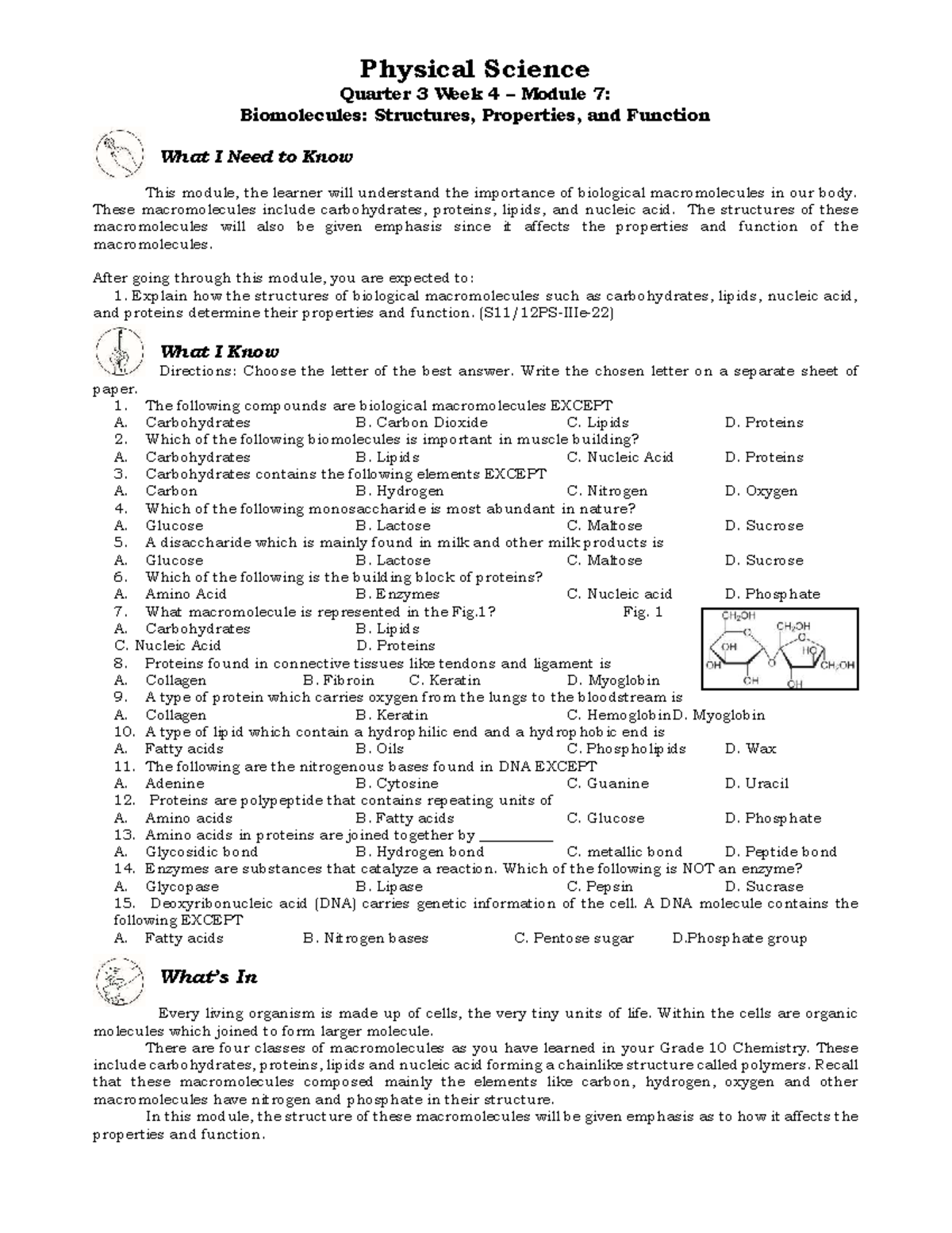 Grade 11 Physical Science Q3W4: Biomolecules - Structures & Functions ...