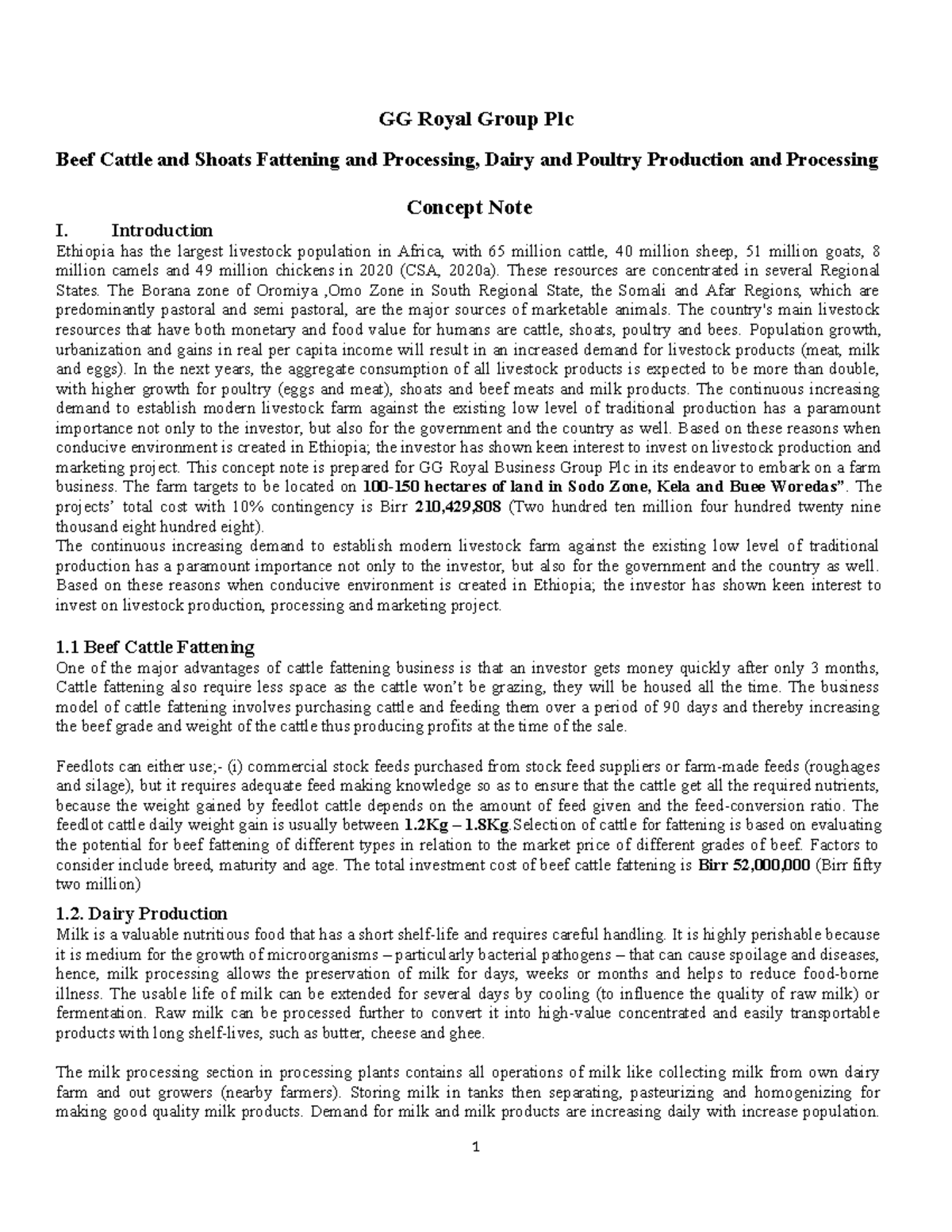 Beef Cattle, Shoats Fattening & Processing Project Proposal - GG Royal ...