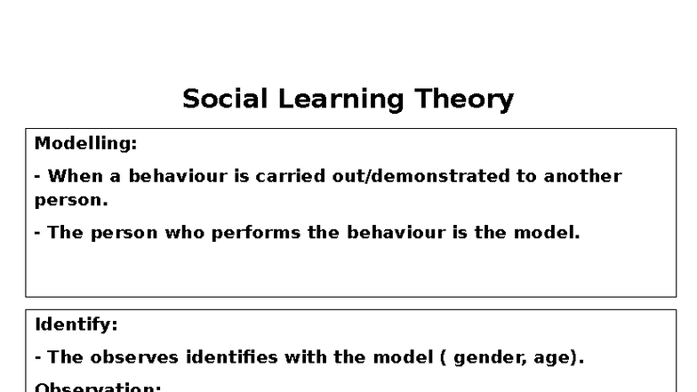 Social Learning Theory: Modelling & Imitation Dynamics - Studocu