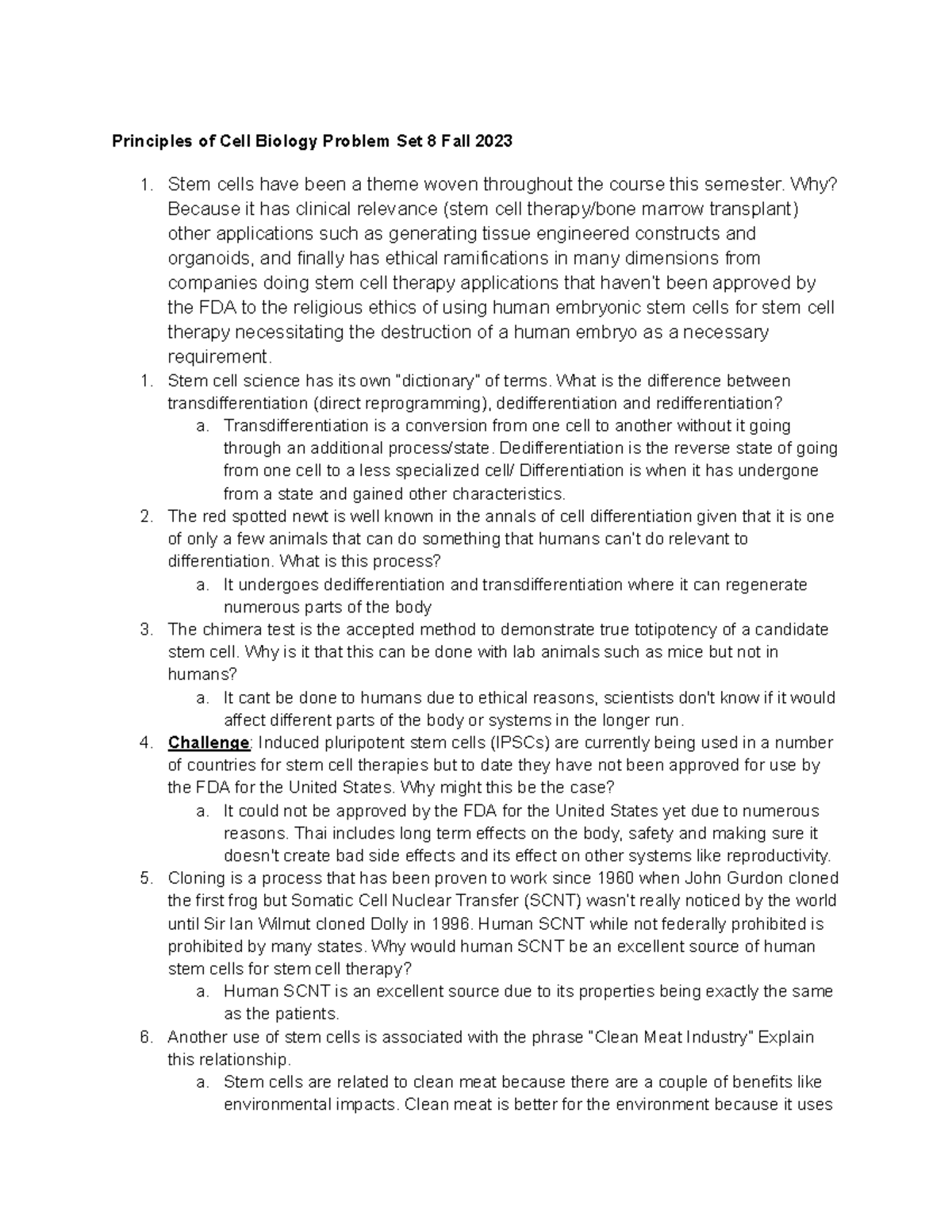 Principles of Cell Biology Problem Set 8 Fall 2023 - Principles of Cell ...
