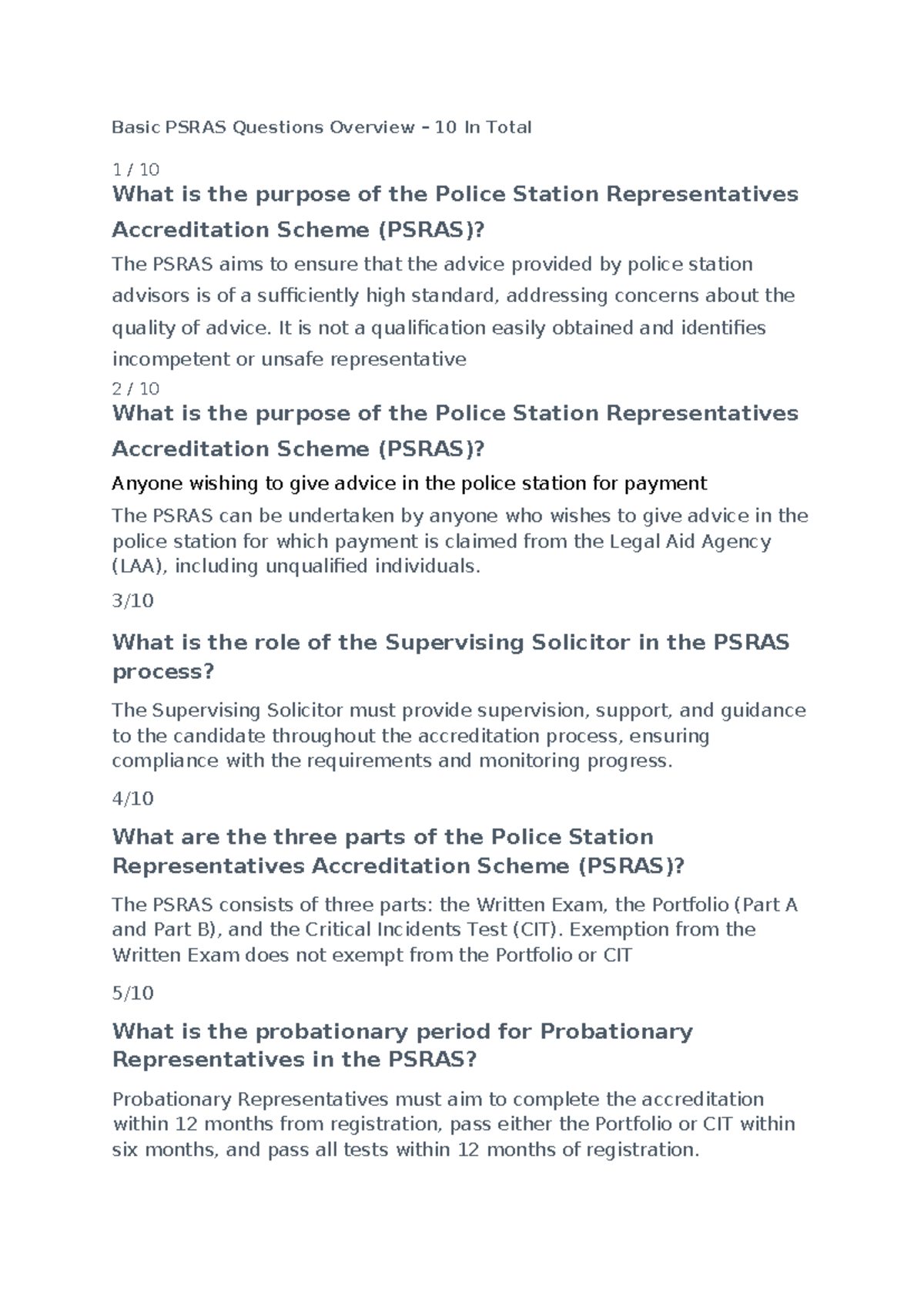 PSRAS Overview: Key Questions & Accreditation Details - Studocu