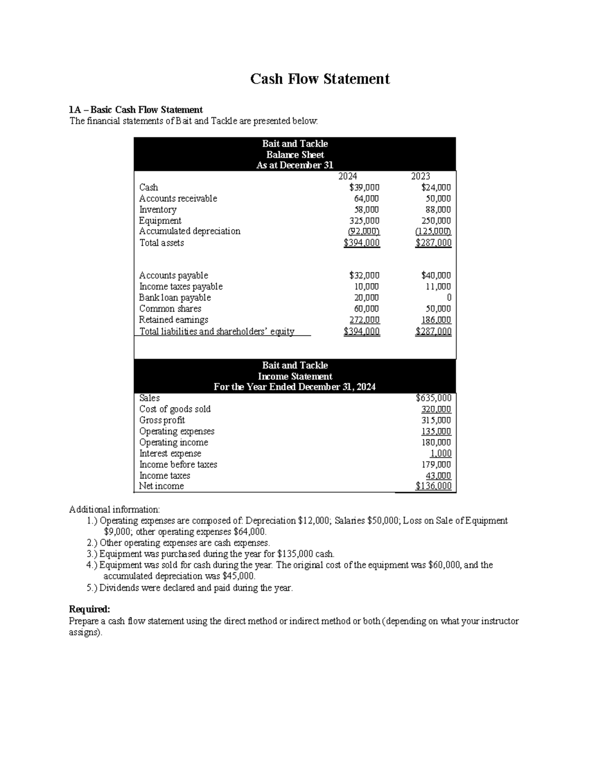 Cash Flow Statement Preparation for Financial Statements Analysis - Studocu
