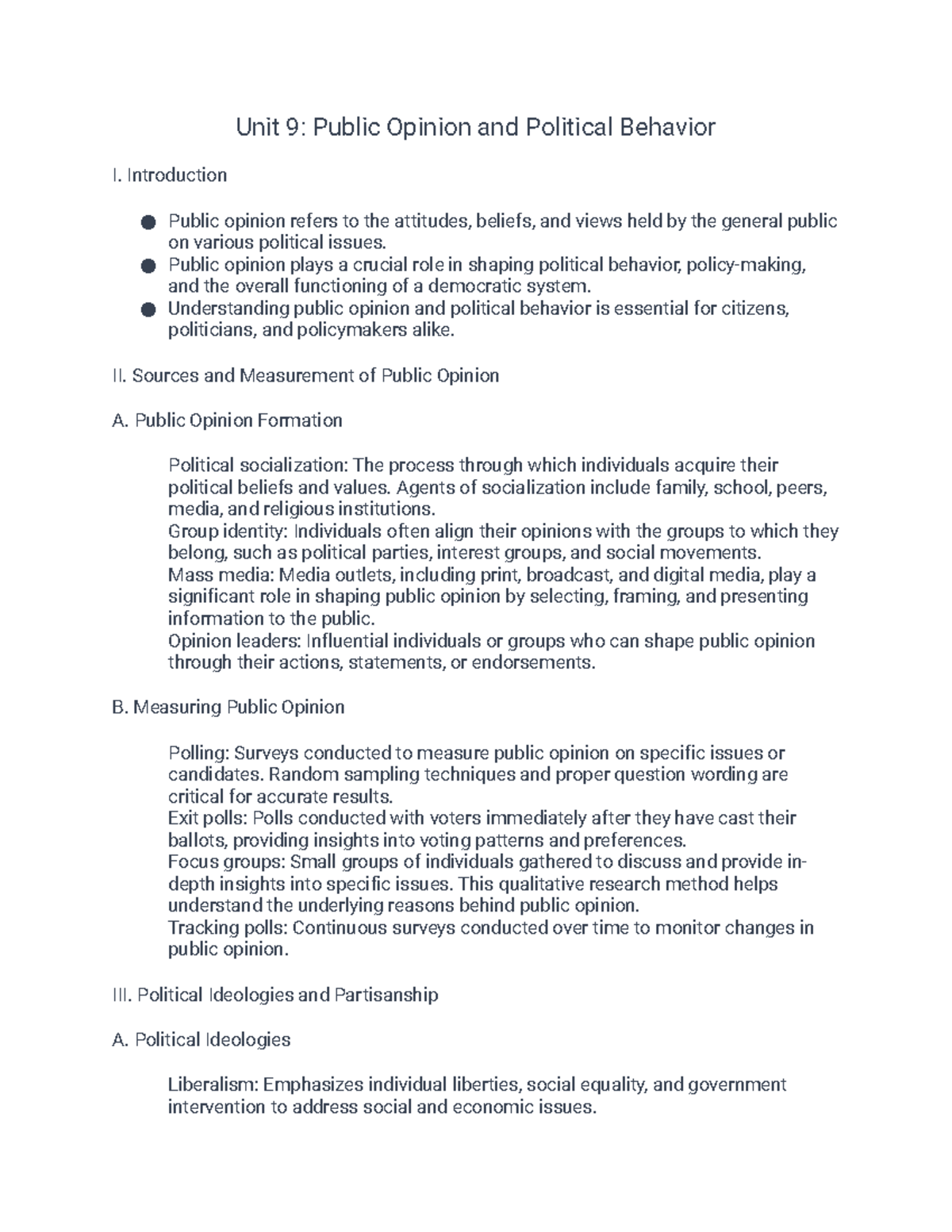 AP Gov Unit 9 - Class notes on Unit 9 - Unit 9: Public Opinion and ...