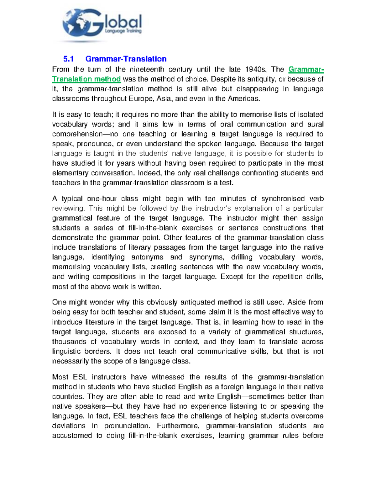 Grammar-Translation Method: Historical Overview and Classroom Impact ...