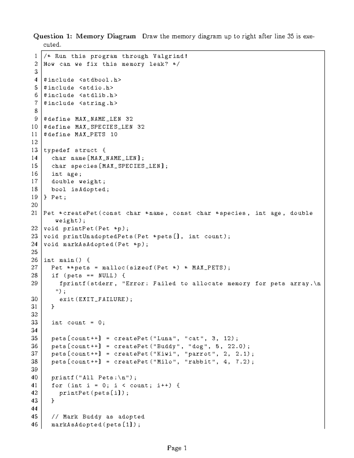 C Programming (CS101): Pet Management System with Memory Leak Fix ...
