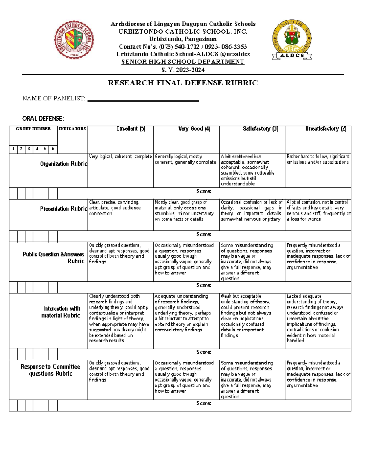 Research Final Defense Rubric for Senior High School (S.Y.) - Studocu
