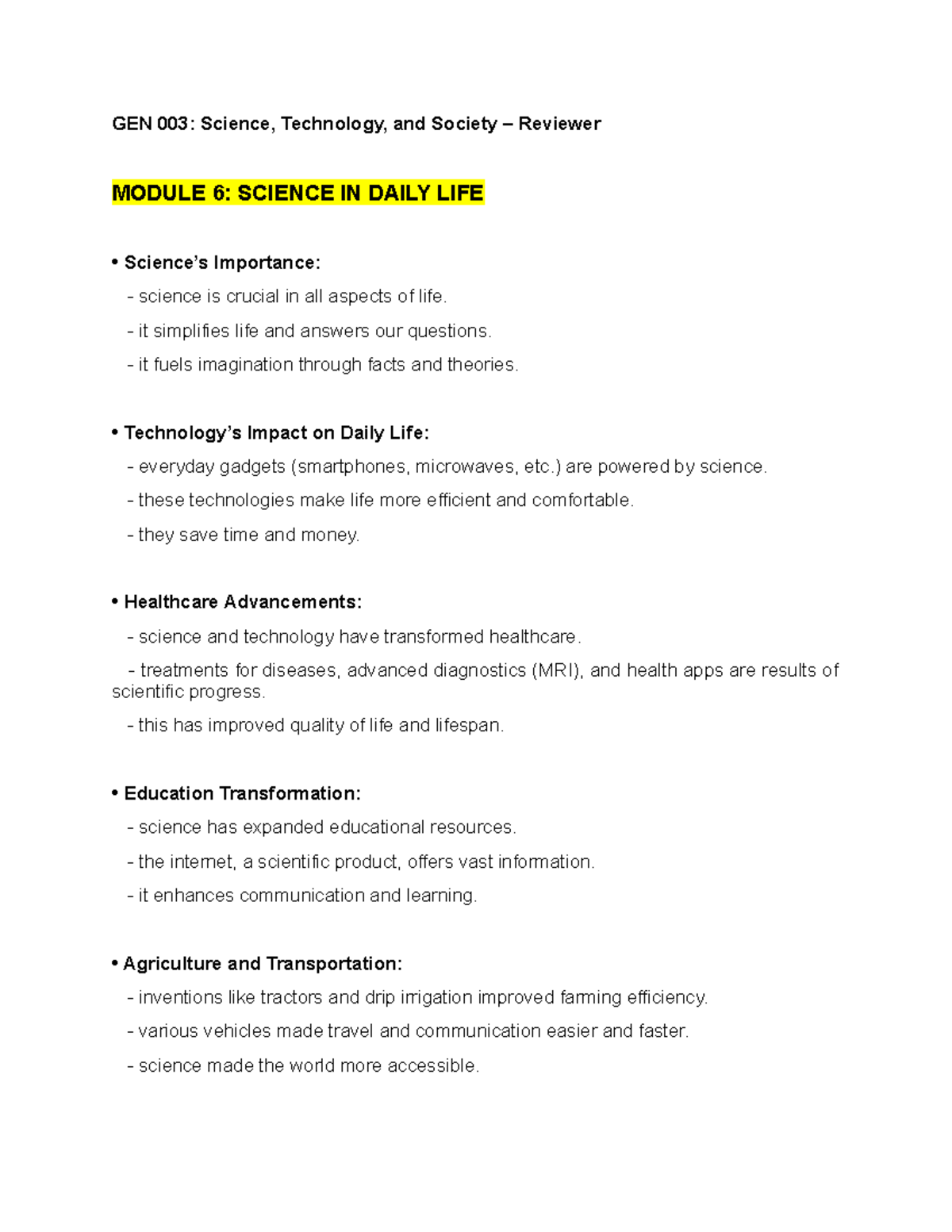 GEN 003: Science, Technology, and Society Exam Reviewer (Modules 6-11 ...