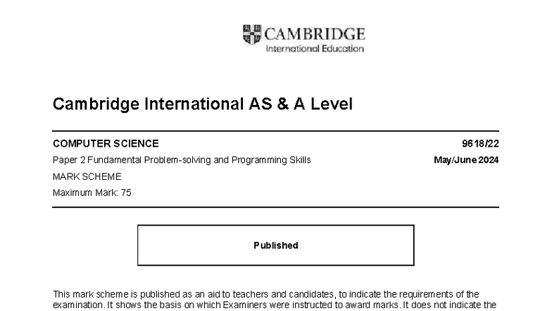 Cambridge International AS A Level Computer Science 9618 Paper 2 Mark ...