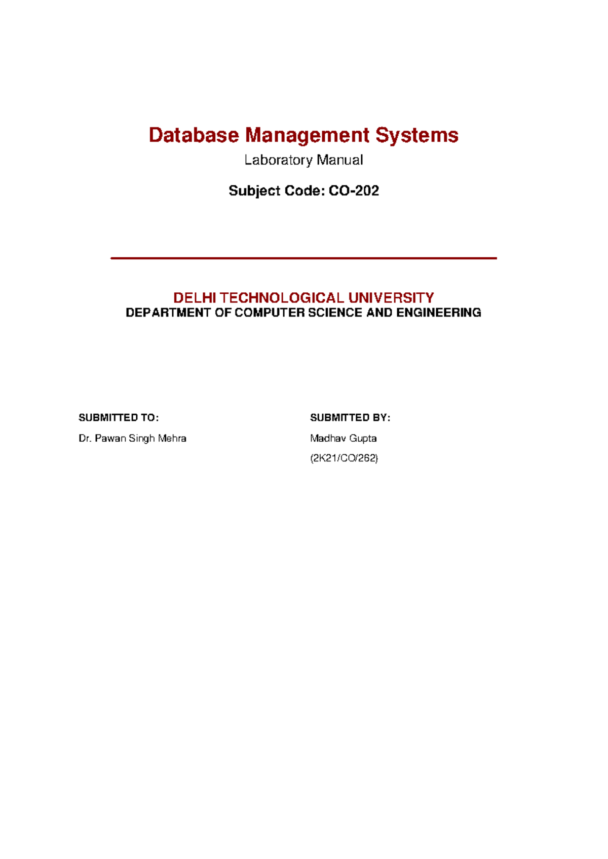 DBMS Laboratory Manual: Experiments and SQL Commands Guide - Studocu
