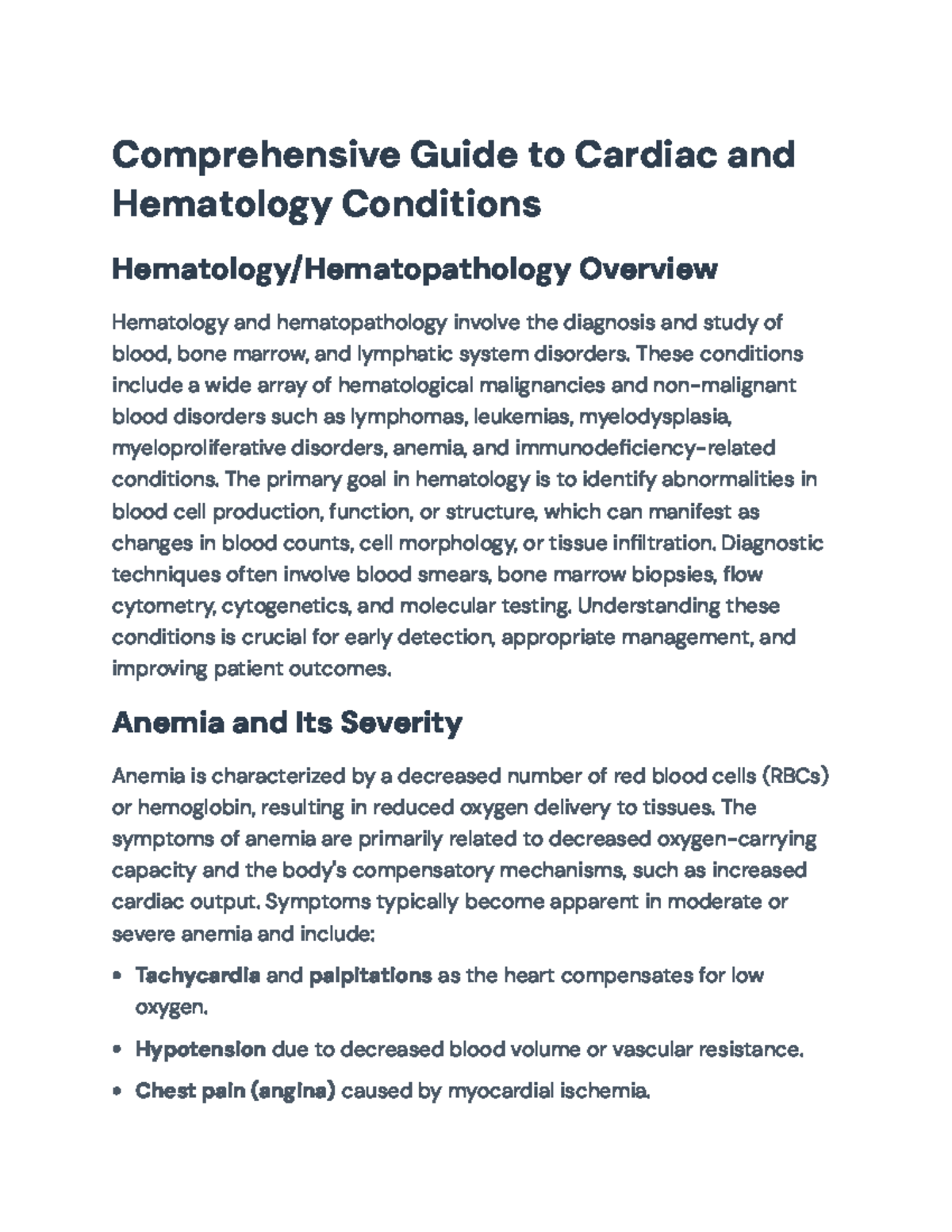 Comprehensive Overview of Cardiac & Hematologic Conditions (MED 101 ...