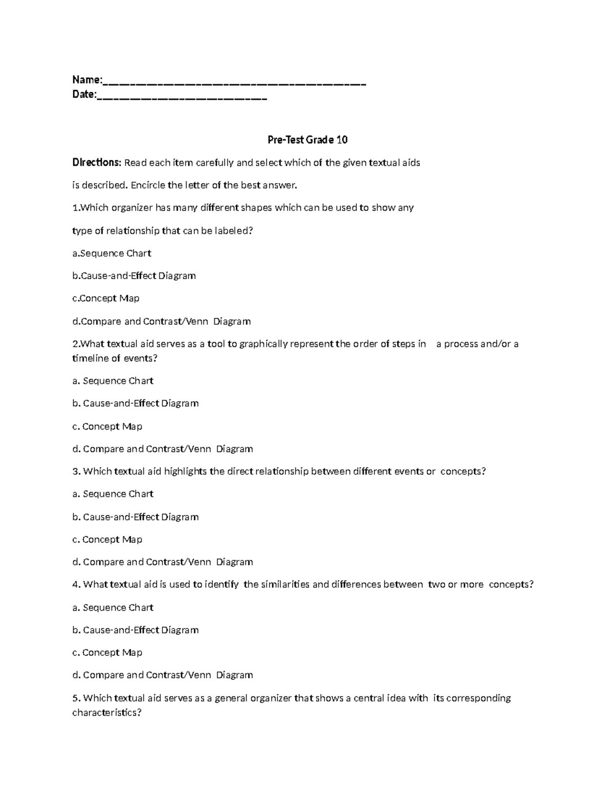 Grade 10 Pre-Test: Understanding Visual Aids in Daily Life - Studocu