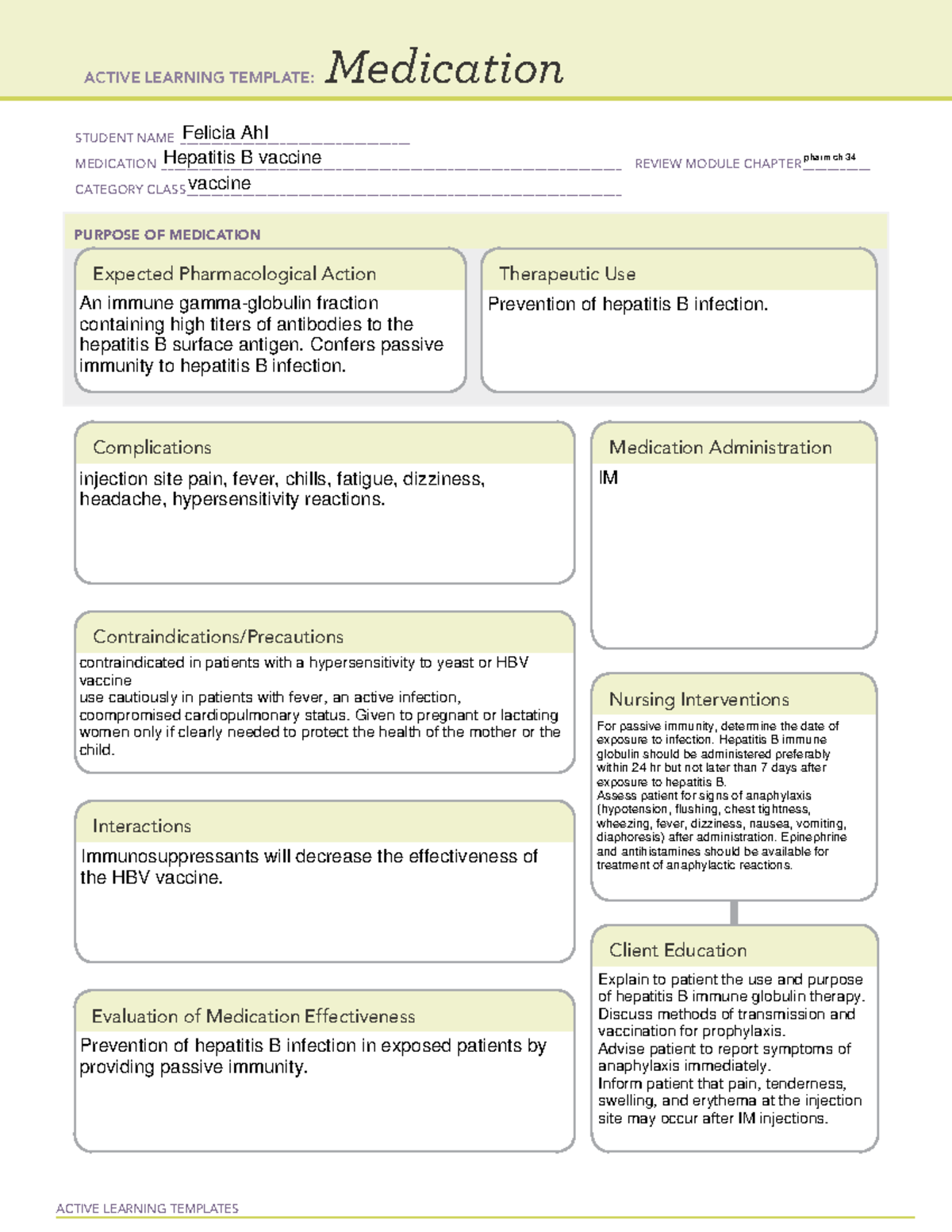 Hepatitis B Vaccine - Drug Card Study Guide (Pharm Ch 34) - Studocu