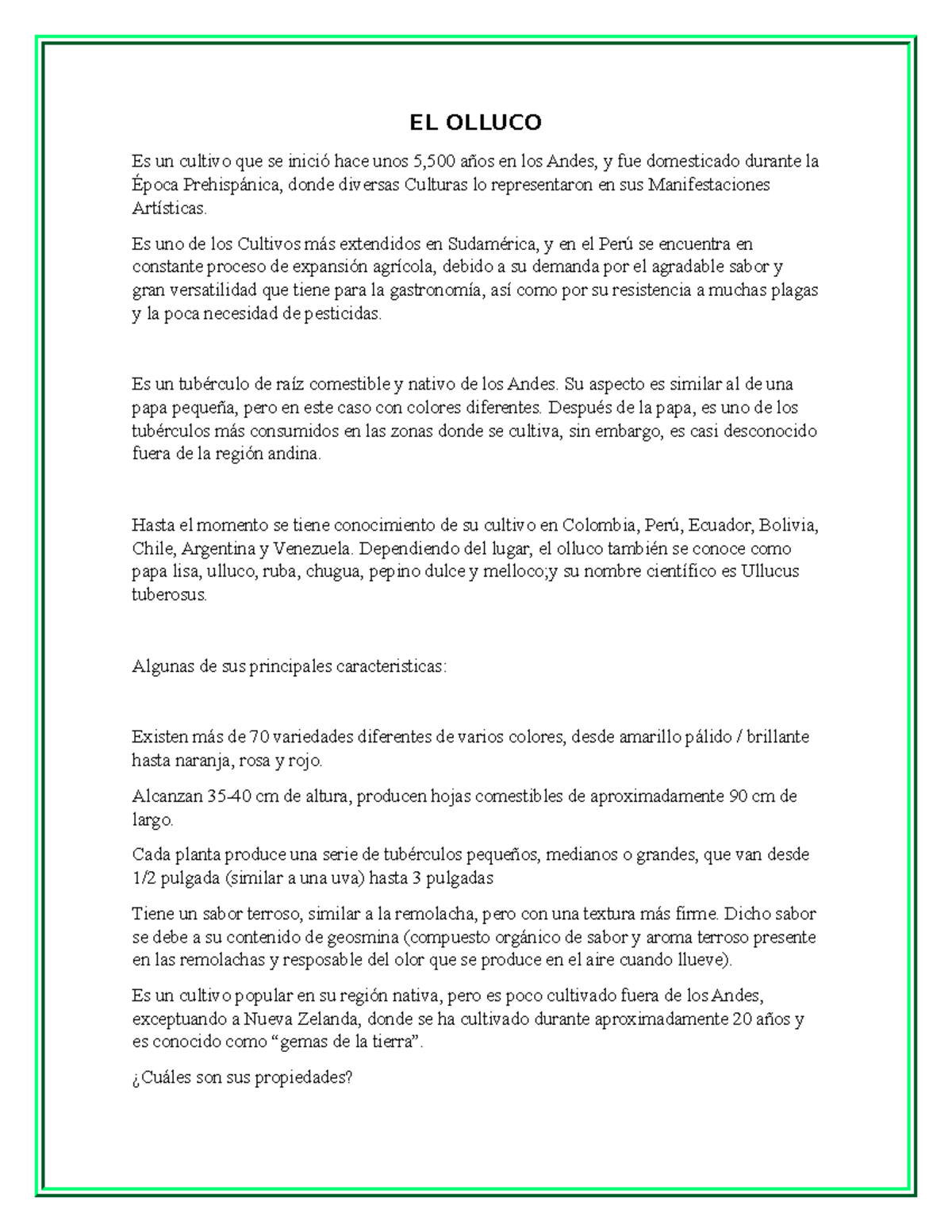 EL Olluco - EL OLLUCO Es un cultivo que se inició hace unos 5,500 años ...